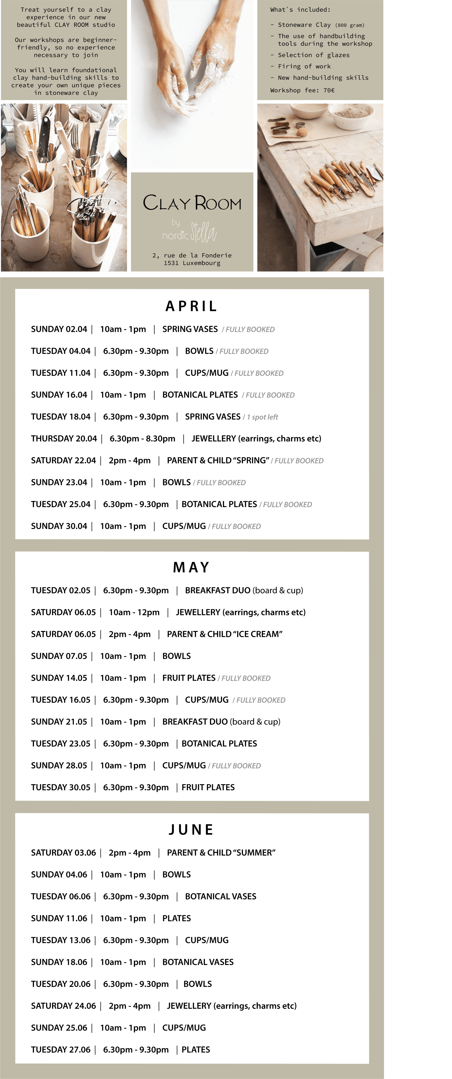 CLAY ROOM WORKSHOPS SPRING/SUMMER . . . . | NORDIC STELLA CERAMICS